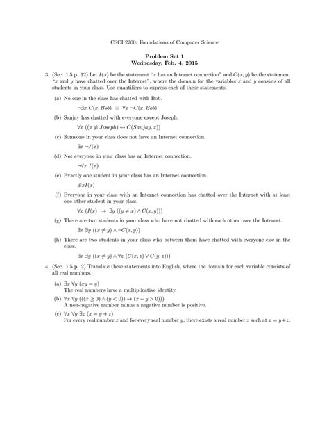Problem Set 1 Sol Csci 2200 Foundations Of Computer Science Problem