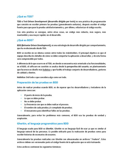 Tdd Y Bdd Pdf Desarrollo Guiado Por Pruebas Lenguaje De Programación