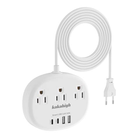 European Travel Plug Adapter With Usb C International Plug Adapter With 3 Ac Outlets And 4 Usb