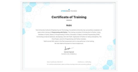 Nidhi Sangwan On Linkedin Successfully Completed The Programming With Python Training From