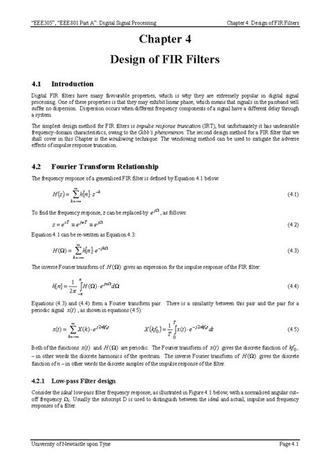 Chapter 4 Design Of Fir Filters One Of These Properties Is That They