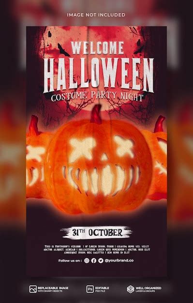 환영 할로윈 의상 파티 밤 소셜 미디어 배너 및 인스타그램 스토리 템플릿 Premium Psd 프리미엄 Psd 파일