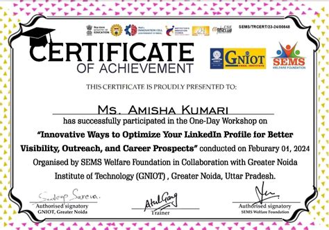 Participated In A Workshop On Linkedin Optimization Amisha Kumari