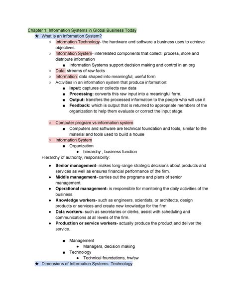 CIS Midterm Study Guide Chapter Information Systems In Global Business Today What