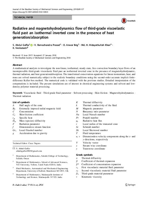 Pdf Radiative And Magnetohydrodynamics Flow Of Third Grade Viscoelastic Fluid Past An