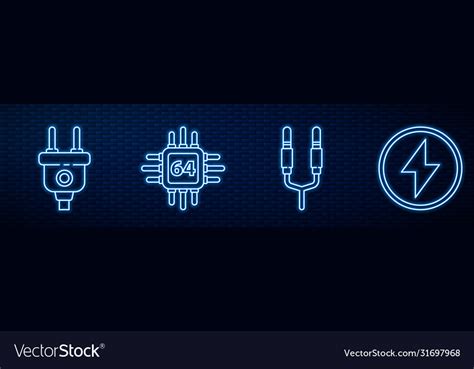 Set Line Audio Jack Electric Plug Processor Vector Image