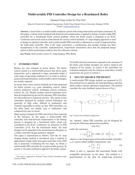 Pdf Multivariable Pid Controller Design For A Benchmark Boiler