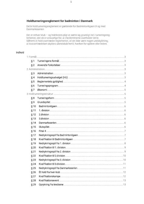 Pdf Holdturneringsreglement For Badminton I Danmark · Badminton Danmark · Idrættens Hus