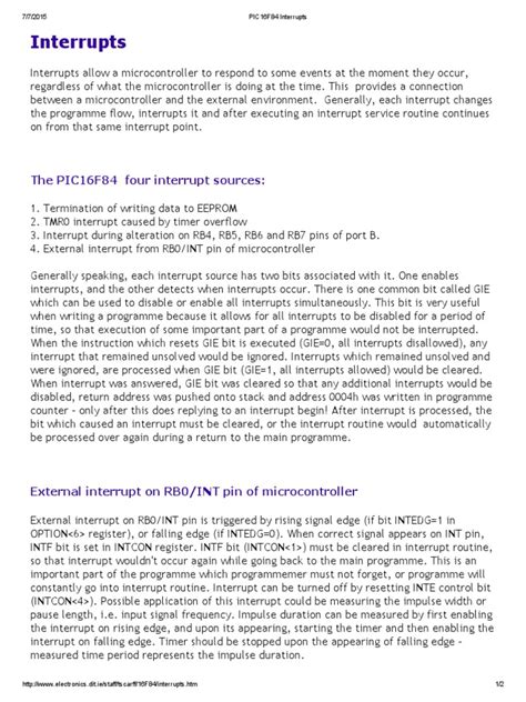 Interrupts The Pic16f84 Four Interrupt Sources Pdf Microcontroller Timer