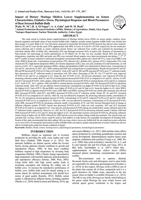 Pdf Impact Of Dietary Moringa Oleifera Leaves Supplementation On