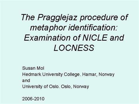 The Pragglejaz Procedure Of Metaphor Identification Examination Of