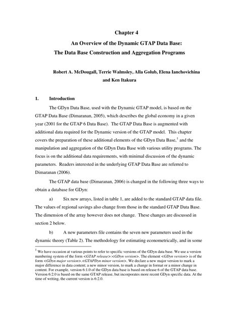 Pdf Chapter 4 An Overview Of The Dynamic Gtap Data Base The Data