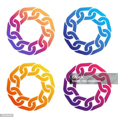 멋진 그라데이션 체인 링크 원 로고 아이콘 기호입니다 원활한 금속 체인 링크 기호 장식 링 모양 테두리 둥근 반지 는 프레임 패턴을 연결합니다 벡터 일러스트 이미지입니다