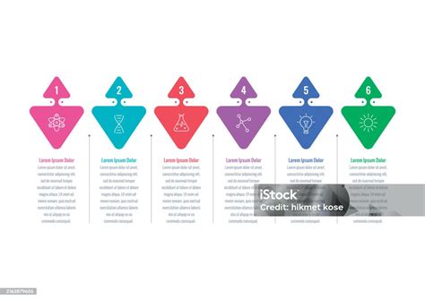 여섯 단계 다채로운 삼각형 인포 그래픽 템플릿 산업 비즈니스 교육 기술 과학을 위한 인포그래픽 템플릿입니다 책 연례 보고서 잡지에 대한 인포그래픽 템플릿 개념에 대한 스톡