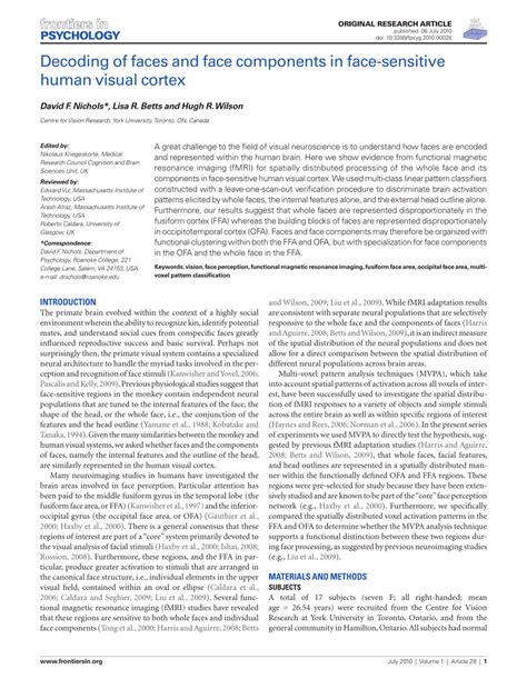Pdf Decoding Of Faces And Face Components In Face Sensitive Human Visual Cortex