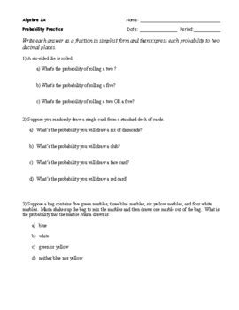 Probability Practice By Katelyn Jankowski TPT