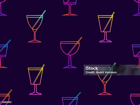 라인 아트 스타일의 칵테일 아이콘이있는 완벽한 패턴 빨대를 곁들인 알콜 칵테일 인쇄 배너 및 판촉 품목을위한 멀티 컬러 칵테일 디자인 벡터 일러스트 레이 션 0명에 대한