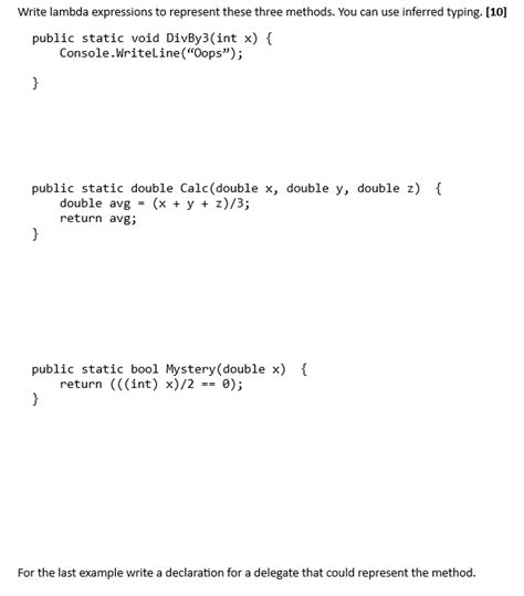 Solved Write Lambda Expressions To Represent These Three