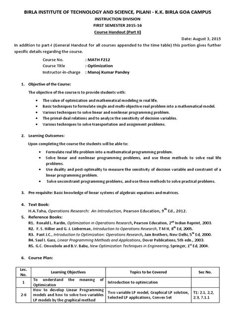 Handout Math F212 Download Free Pdf Mathematical Optimization Linear Programming