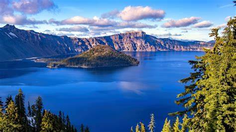 Bushes Sea Bay Mountains Landscape Trees Nature Wallpaper Clouds Blue