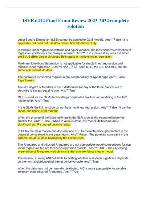 ISYE Final Exam Review Complete Solution ISYE Stuvia US