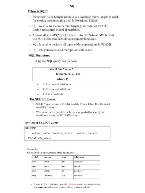 Structure Of Basic Sql Queries Pdf