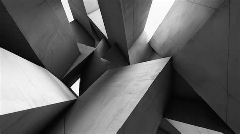 Abstract Black And White Geometric Architecture Showcasing Intersecting Angular Structures