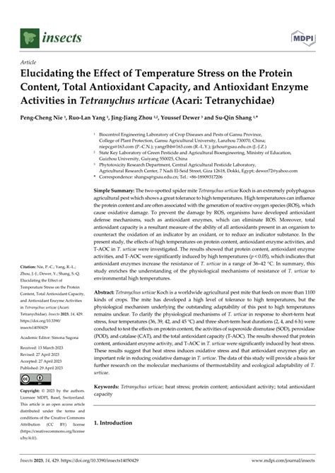 Pdf Elucidating The Effect Of Temperature Stress On The Protein Content Total Antioxidant