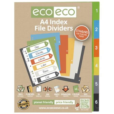 Eco Eco A4 50 Recycled Index Ctsteco026s Dividers And Indexes