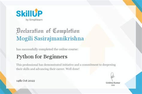 Sasirajmanikrishna Mogili On Linkedin Mogili Sasirajmanikrishna Has Successfully Completed The