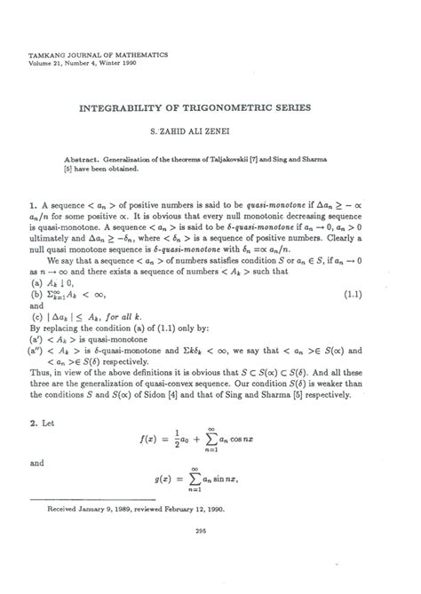 Pdf Integrability Of Trigonometric Series