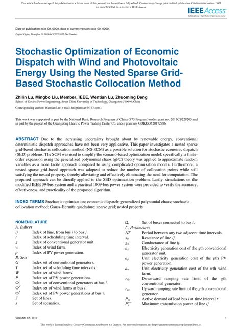 Pdf Stochastic Optimization Of Economic Dispatch With Wind And