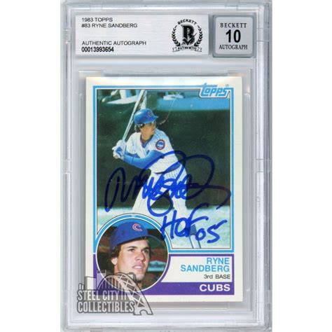 Ryne Sanberg 1983 Topps Hof 05 Autograph Rookie Card 83 Bas 10 Steel