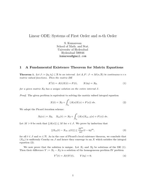 linear odes pdf matrix mathematics system of linear equations