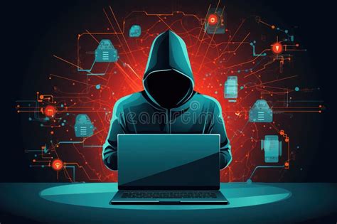 Hacker In Front Of His Computer Dark Face Using Them For Unauthorized Shopping Stock