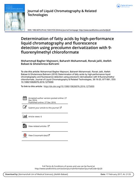 Pdf Determination Of Fatty Acids By High Performance Liquid Chromatography And Fluorescence