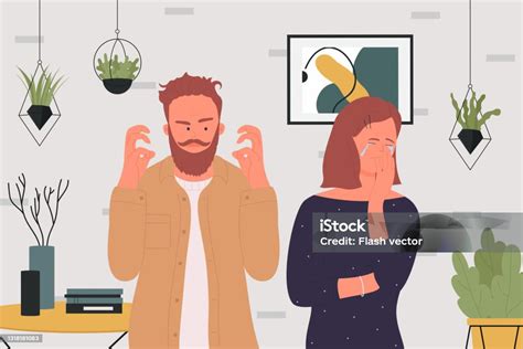 가족 사람들 다툼 젊은 화가 남자는 분노에 다투다 슬픈 여자는 울고 충돌 여자에 대한 스톡 벡터 아트 및 기타 이미지 여자