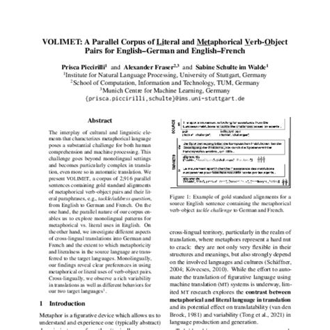 Volimet A Parallel Corpus Of Literal And Metaphorical Verb Object