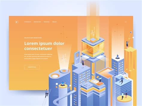 광산 농장 오렌지 방문 페이지 벡터 템플릿입니다 Cryptocurrency 웹 사이트 홈페이지 Ui 아이소메트릭