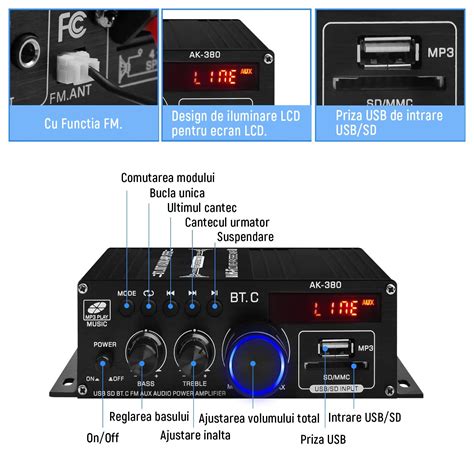 Amplificator Audio Cu Adaptor Alimentator Si Telecomanda 400w X 2 Cu Functia Fm Suport