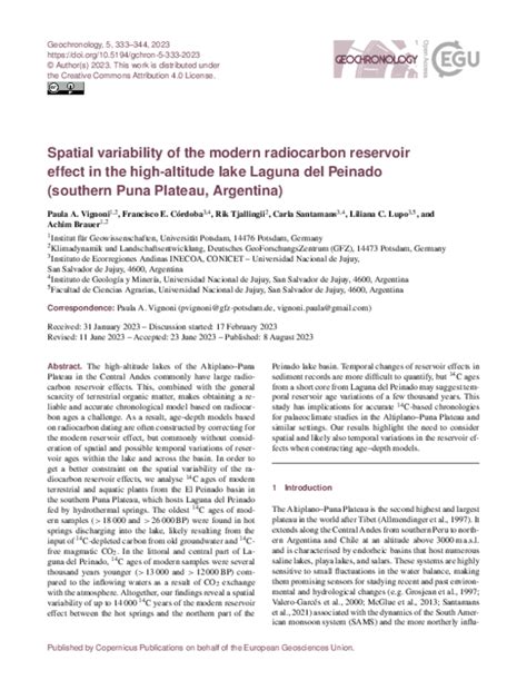 Pdf Spatial Variability Of The Modern Radiocarbon Reservoir Effect In The High Altitude Lake