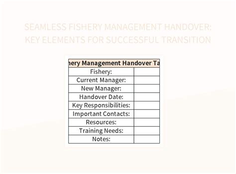 Seamless Fishery Management Handover Key Elements For Successful Transition Excel Template And