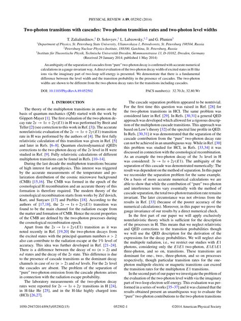 Pdf Two Photon Transitions With Cascades Two Photon Transition Rates And Two Photon Level Widths