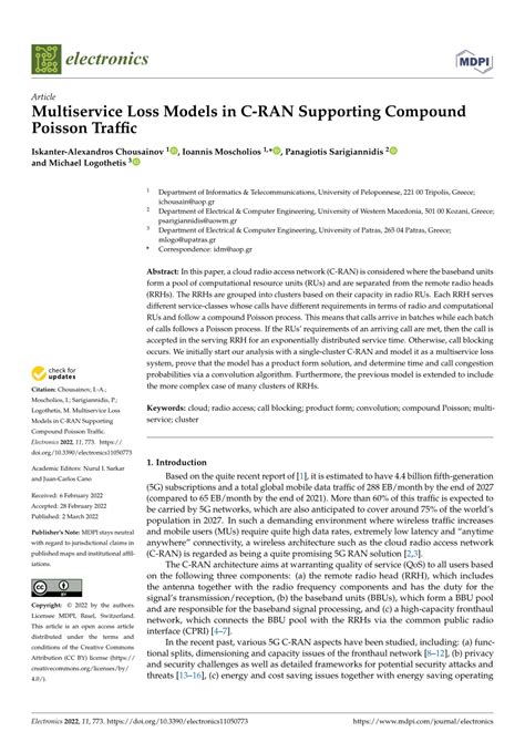 Pdf Multiservice Loss Models In C Ran Supporting Compound Poisson Traffic
