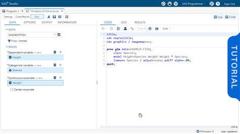 The Analysis Of Covariance Task In Sas Studio Sas Video Portal