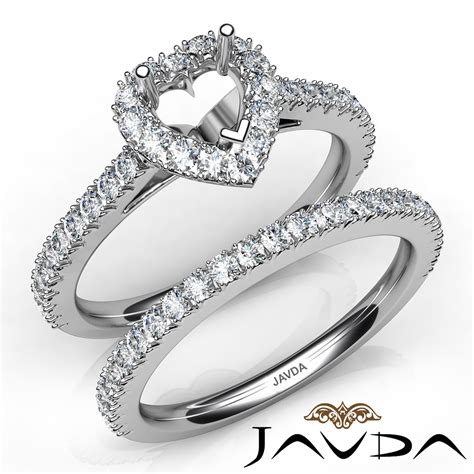 French V Cut Pave Diamond Engagement Ring Heart Bridal Set Platinum 1