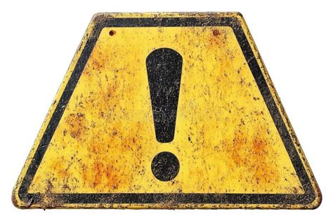 Grungy Yellow Warning Sign Showing An Exclamation Mark On White