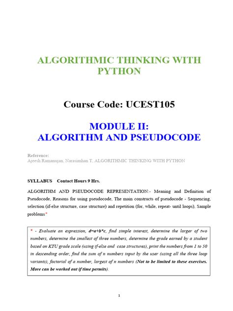 S1 Atp Module Ii Algorithm And Pseudocode Pdf Control Flow Computer Programming