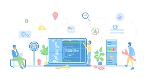 Premium Vector Software Development Programming App Making Programmers Team Working With