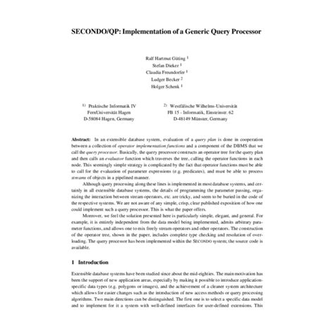 Pdf Secondoqp Implementation Of A Generic Query Processor Holger